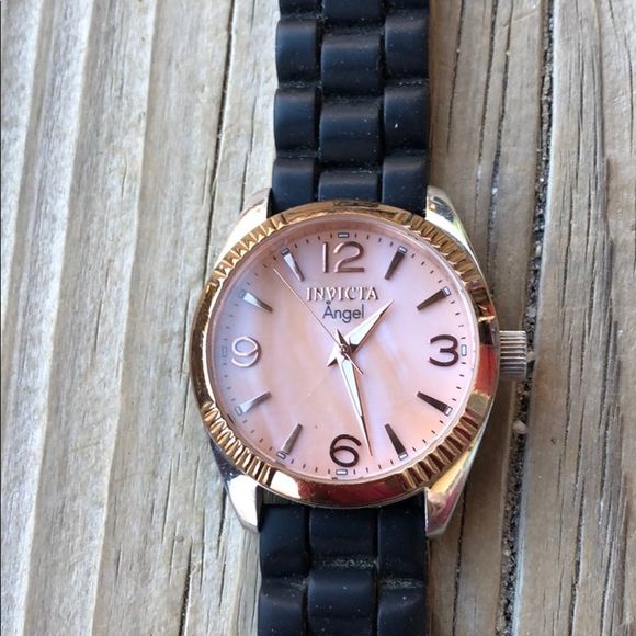 Invicta | Accessories | Invicta Rose Gold Angel Watch Black Silicone ...